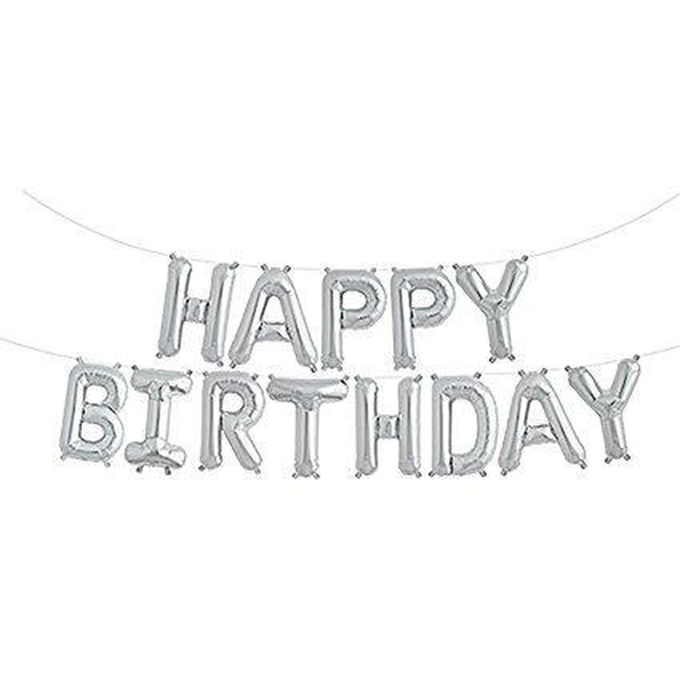 Silver Happy Birthday Balloon Banner — Shimmer & Confetti