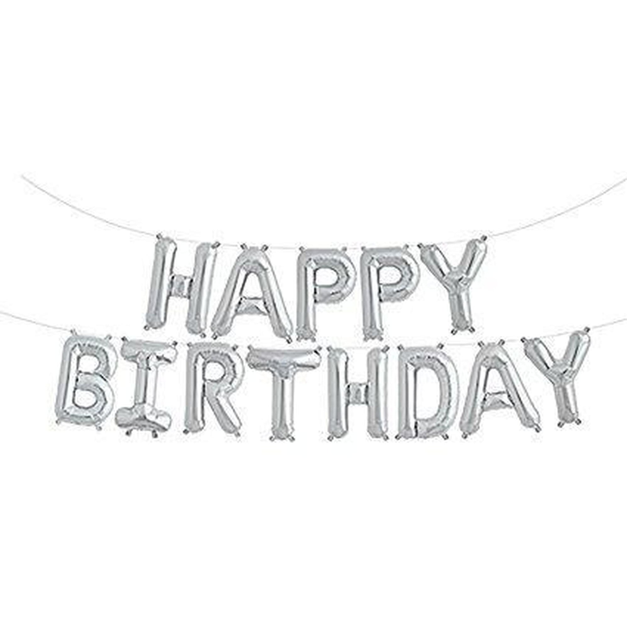 Silver Happy Birthday Balloon Banner — Shimmer & Confetti
